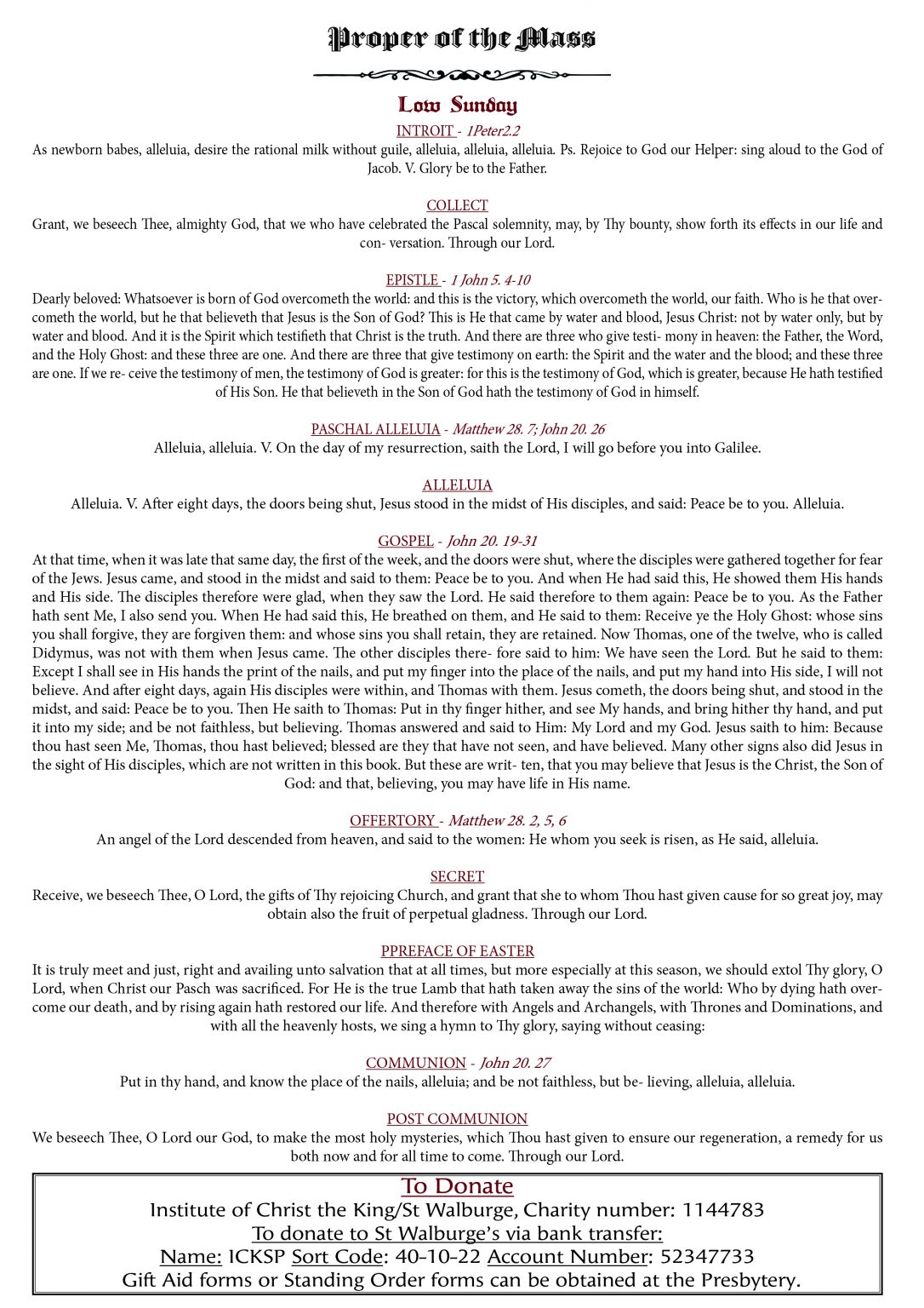 Our latest Newsletter; Low Sunday - St Walburge
