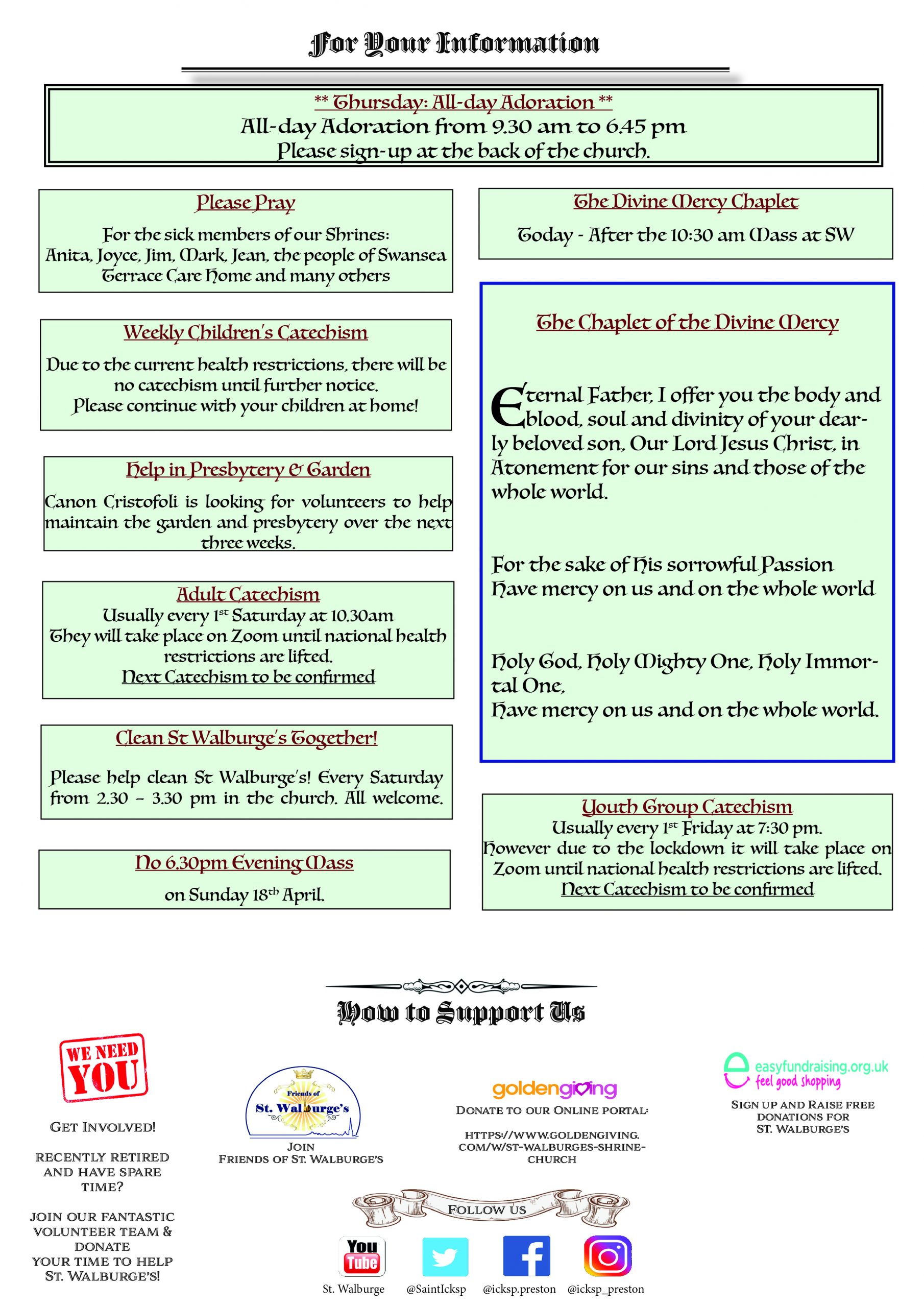 Our latest Newsletter; Low Sunday - St Walburge