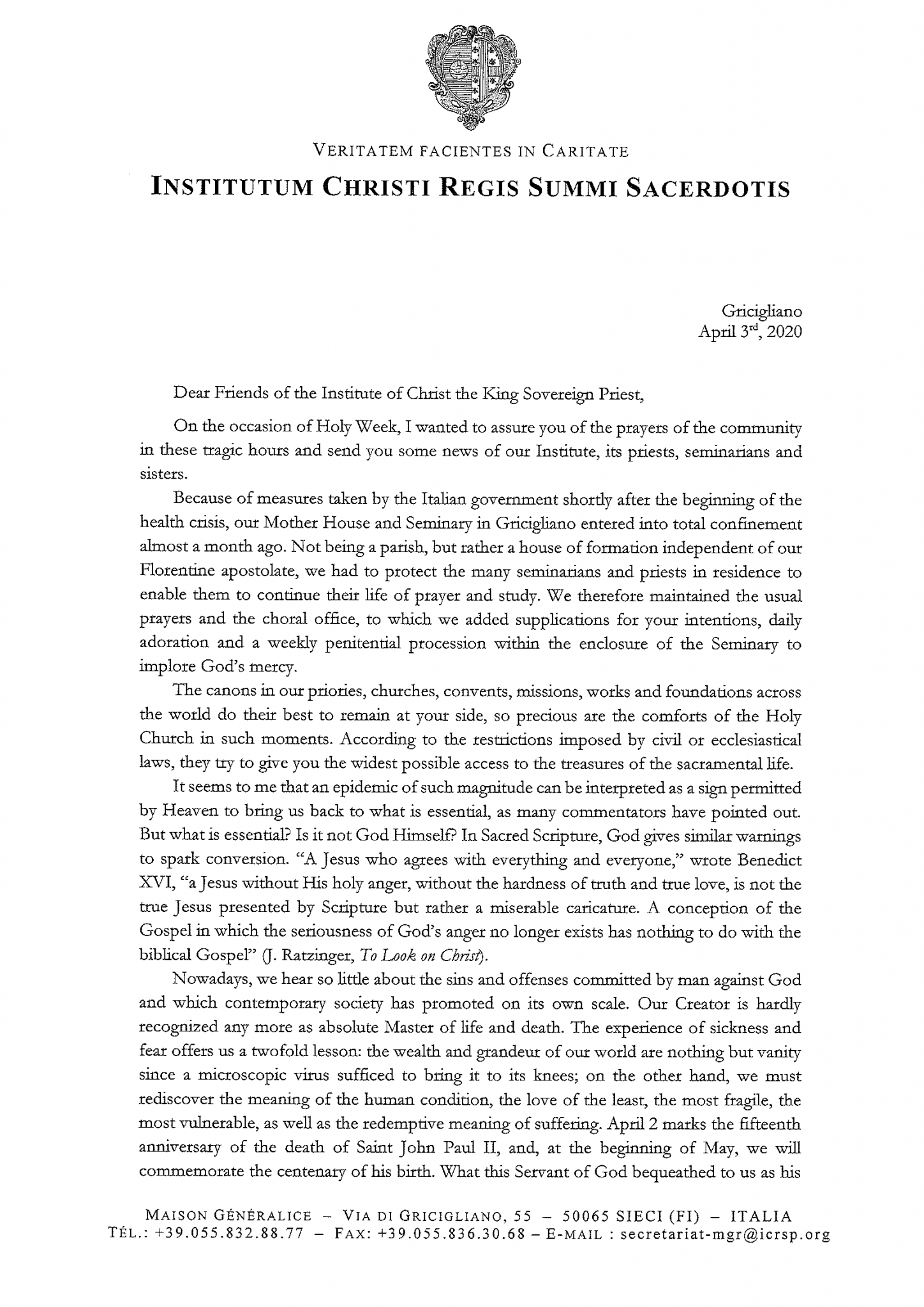 A LETTER FROM THE PRIOR GENERAL - Institute of Christ the King ...